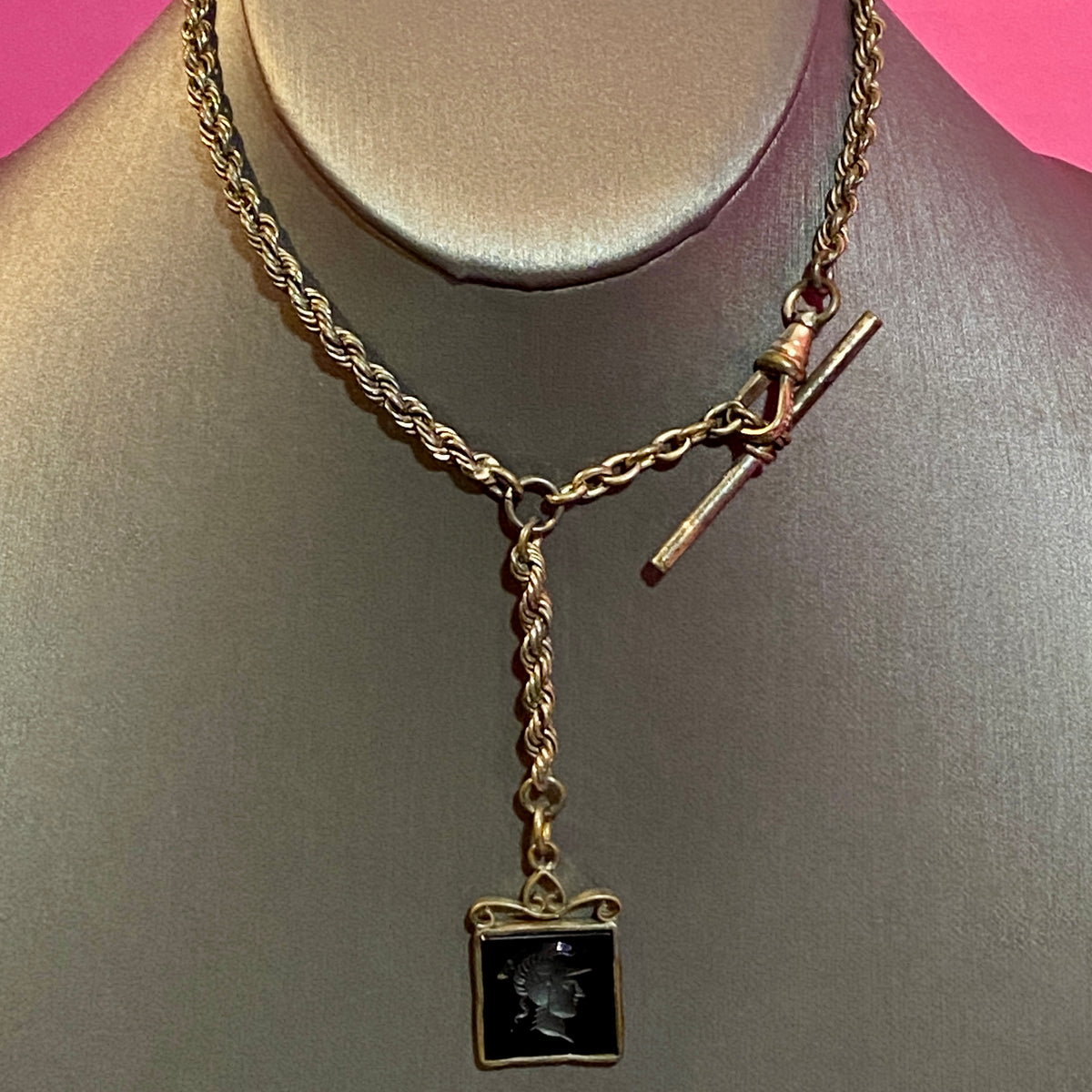 Victorian Watch Chain With Carved Hard Stone Fob In Rolled Gold ...